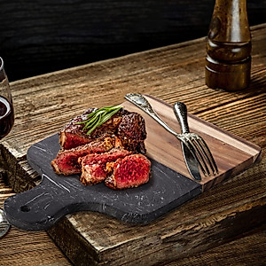 Coloch Marble and Acacia Wood Cutting Board, Black Charcuterie Chopping Board with Handle, Decorative Serving Board for Cheese, Steak, Bread, Fruit