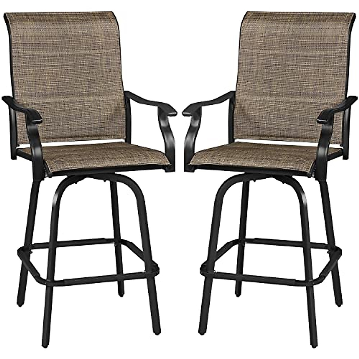 Yaheetech 2 PCS Patio Padded Swivel Bar Stools, Outdoor Padded Texteline Bistro Chairs with High Back and Armrest for Garden Lawn Balcony