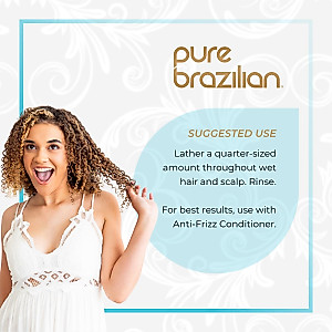 Pure Brazilian Anti-Frizz Daily Shampoo, Salt-Free, Color Safe, with Keratin, Argan Oil & Acai for Prolonged Treatment & Smooth Hair, 13.5 O