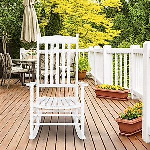 White Patio Rocking Chairs, Outdoor Rocking Chairs, Rocking Chair Wooden Frame Chair Indoor and Outdoor Rocker Porch Rocker for Garden Lawn Balcony Backyard and Patio Porch 24.4"L x 33.86"W x 46.06"H