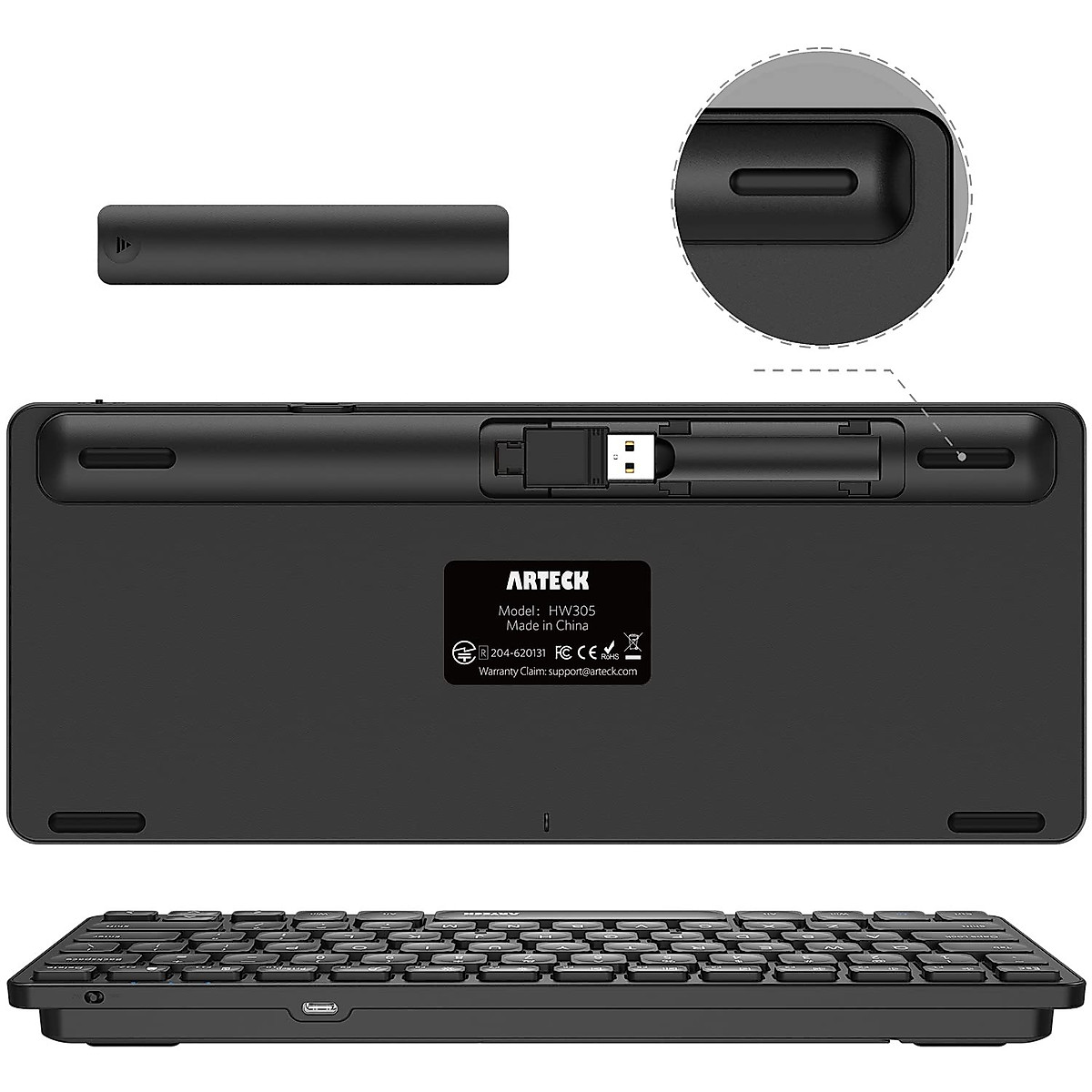 Arteck 2.4G Wireless Keyboard Ultra Slim and Compact Wireless Keyboard with Media Hotkeys for Computer/Desktop/PC/Laptop/Surface/Smart TV and Windows 10/8/ 7 Built-in Rechargeable Battery