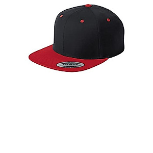 Sport-Tek® Flat Bill Snapback Cap STC19 / Custom Hats/Embroidery Hats/Monogram Hats/Custom Snapback/Custom Embroidery (Black/True Red)