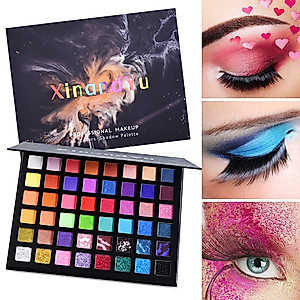 XinandYu Pro Colorful Eyeshadow Makeup Palette,48 Colors Lasting Blendable Eye Shadows Cosmetics Pallet Gift Kit,Highly Pigmented Natural Matte Shimmer Metallic Glitter Make Up Plattet