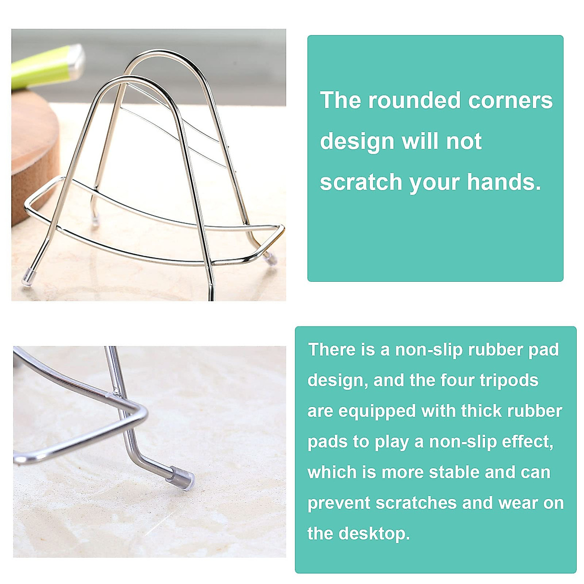 NentMent 2 Pack Cutting Board Rack Stand Pot Pan Lid Holder Cover Organizer Storage Stands Chopping Boards Drain Racks Single Slot Stainless Steel Wire Shelf Kitchen Gadgets