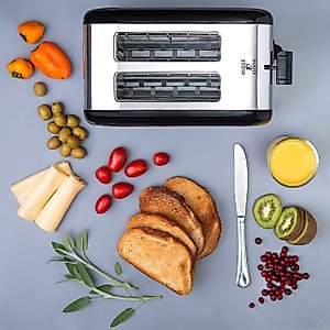 Moss & Stone 2 Slice Toaster, 1.5in Extra-Wide Slot Toaster For Bagel & Defrost with 5 Shade Settings, Bread Toaster 2 Slice With Removable Crumb Tray (black toaster)