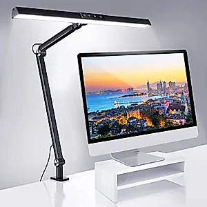 Desk Lamp,Desk Lamps for Home Office,Modern Architect Lamp with Clamp,Eye-Caring Dimmable Arm Table Lamp with Memory and Timing Function for Monitor Studio Reading,5 Color Modes & 5 Brightness Levels