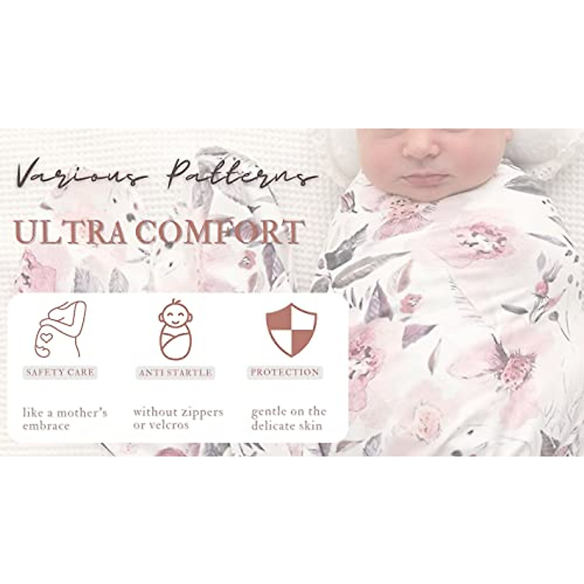 Terriboo Newborn Baby Girl Swaddle and Headband Set Floral Receiving Blanket (Pink)