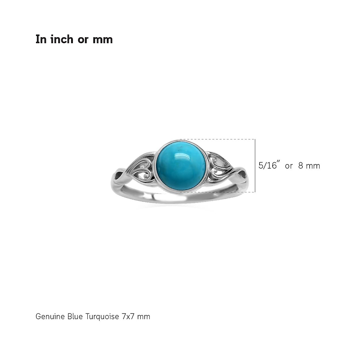 Silvershake 7mm Genuine Arizona American Turquoise 925 Sterling Silver Victorian Style Solitaire Ring Jewelry for Women Size 7