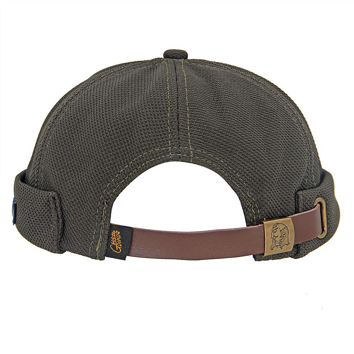 Breathable Docker Beanie Hat Adjustable Leather Buckle Vintage Style Brimless Cuff Watch Cap (21.6-23.6" Head Circumference, DarkGreen)