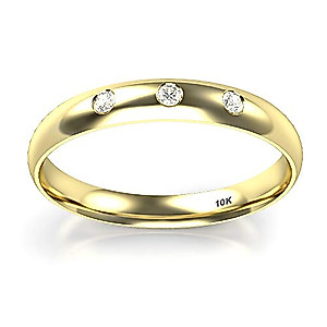Kobelle Sz 10.0 Solid 10K Yellow Gold 3 Diamond 3MM Dome Wedding Anniversary Band Ring