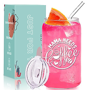 Mothers Day Gifts For Mom, Wife, Women -Gifts For Mom From Daughter, Son, Kids - Best Birthday Gifts For Mom, Mother, Wife, New Mom, Bonus Mom, Mama From Daughter, Son, Husband - 16Oz Coffee Glass