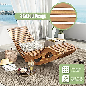 Tangkula Outdoor Chaise Lounge Chair, Acacia Wood Rocking Sun Lounger with Slatted Backrest and Seat, Wooden Rocker Lounge Chair for Patio, Garden and Poolside