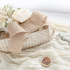 Vitalizart Wired Burlap Ribbon 1.5 in x 20 Yd Burgundy Natural Jute Ribbon for Crafts,Christmas Decoration,Wreaths, Gift Wrapping