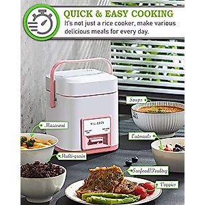 TLOG Mini Rice Cooker 2.5-Cup Uncooked(5-Cup cooked), Healthy Ceramic Coating 1.2L Small Rice Cooker for 1-3 People, Portable Travel Rice Cooker with Steam Tray, Rice Maker for Grains, White Rice, Oatmeal, Veggies