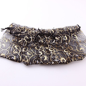 Wudygirl 100pcs Organza Bags 4x6'' Black Eyelash Drawstring Storage Jewelry Candy Pouches Chocolate Wedding Party Favor Soap Easter Gift Bags Women (Black Eyelash)