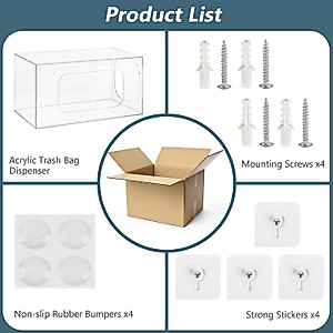 Trash Bag Holder Dispenser, Acrylic Trash Bag Dispenser Roll Holder, Adhesive Wall Mount Garbage Grocery Bag Dispenser Organizer for Kitchen, Cabinet, Under Sink with 4 Strong Stickers Screws