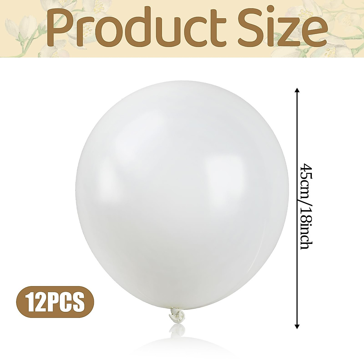 12 Pieces 18 Inch White Balloons, Large Latex Party Balloons Round Wedding Balloons Giant White Balloons Bulk for Graduation,Wedding,Baby Shower,Anniversary,Birthday Themed Party Decorations