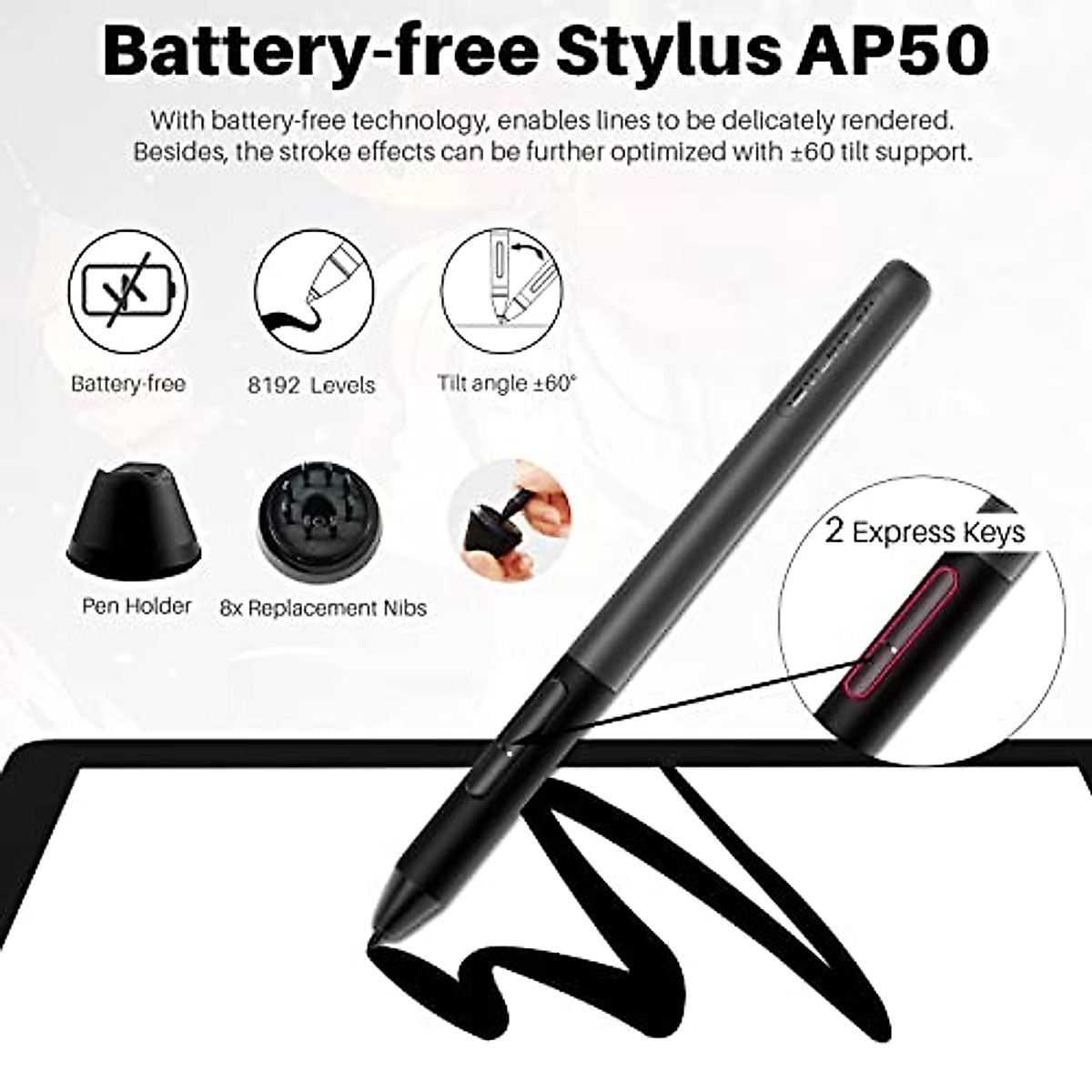 GAOMON PD1320 13.3 Inches Tilt Support Graphics Drawing Tablet with 86% NTSC Full-Laminated IPS Screen Pen Display-Gray