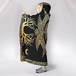 Medieval 3D Printing Hooded Blanket Warm Soft Raven Celtic Knot Tree of Life Totem Unisex Winter Wearable Hooded Blanket Double Thick Plush Wool Blanket (Color : B, Size : 80x60in/150x200cm)