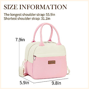 Generic HOPROSE Lunch Bags for Women Men Adults, Insulated Leakproof Lunch Box Large Capacity Lunch Tote Bag, Reusable Cooler Lunch Container for Work/Picnic/Camping (Pink with White), #1801