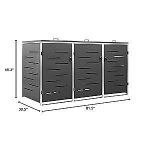 Triple Wheelie Bin Shed,Outdoor Trash can Storage,Outdoor Toy Storage,Garden Shed,Includes Luxury Springs and Convenient Lid,for Backyards and Patios, 81.5"x30.5"x45.3" Stainless Steel,Lockable