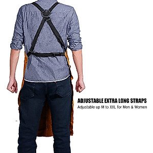 QeeLink Leather Welding Work Jacket with Leather Apron Flame-Resistant Heavy Duty Split Cowhide Leather Welder Jackets with Welding Apron for Men & Women, Medium