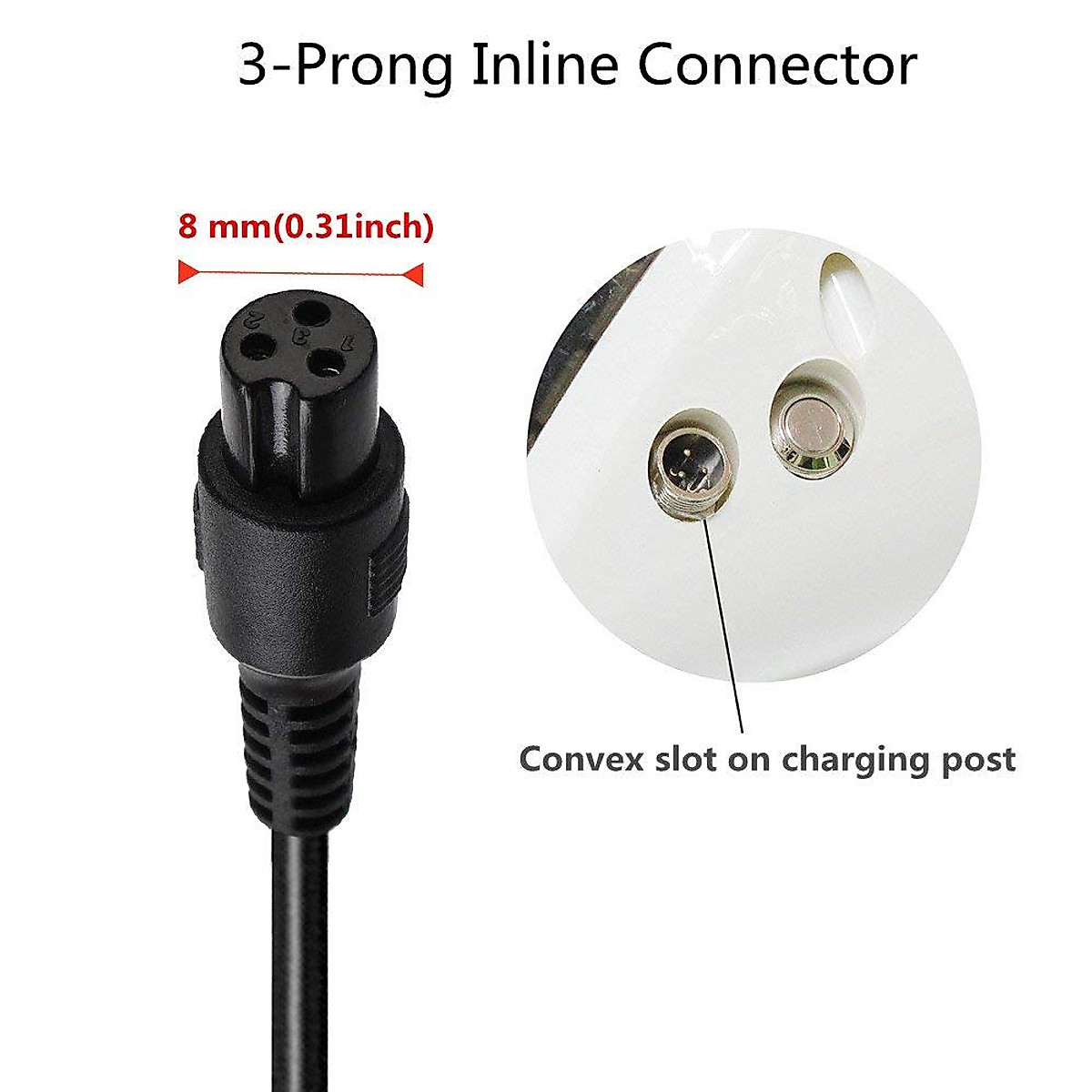 EVAPLUS 42V 2A Power Adapter with 8mm Mini 3-Prong Connector,Universal Replacer for 36V Lithium Battery Power Supply Adaptor