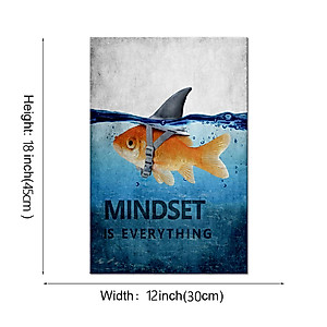 Goldfish Shark Motivational Poster Mindset is Everything Inspiring Canvas Wall Art Pictures Prints Framed Modern Home Decoration Artwork Great Gift Gym Living Room Bedroom Office(12''W x 18''H)
