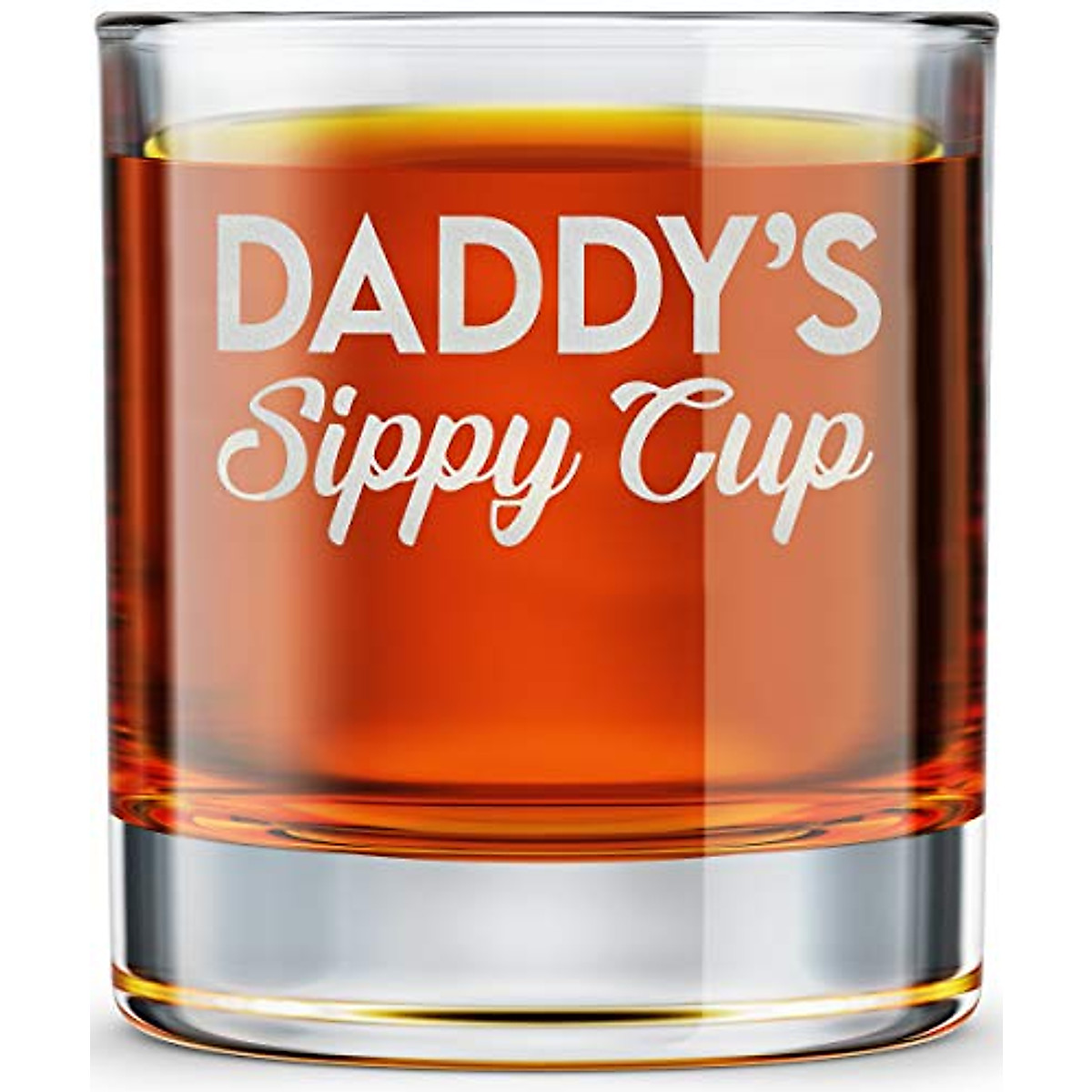 DADDY FACTORY Daddy's Sippy Cup Whiskey Glass - Funny New Dad Gifts - 10.25 oz Engraved Old Fashioned Bourbon Rocks Glass for Expecting Father, Dad Birthday Gift
