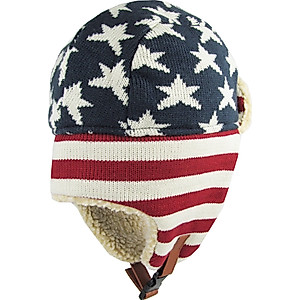 KBW-617 NAV-RED Stars and Stripes America Flag Aviator Trapper hat Trooper Ear Flaps Ushanka Eskimo Warm Winter Cold