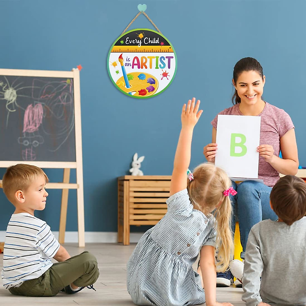 IARTTOP Every Child Is An Artist Sign Wall Art For Kids, Round Paintings Hanging Door Plaque, Inspirational Quote Wooden Plaque Nursery Artist Studio ART Room Classroom Decor