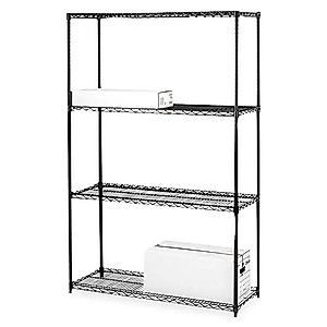 Lorell Starter Shelving Unit with 4 Shelves/4 Posts, 48" x 18" x 72", Black