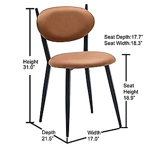 ZHNT Cognac Colour Vegan Leather Upholstered Modern Dining Chairs,Metal Legs for Kitchen Dining Room Chair,Bedroom,Living Room Chairs Set of 2 (Brown)