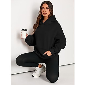 EFAN Womens Crewneck Oversized Sweatshirts Pullover Hoodies Long Sleeve Fleece Sweaters With Pockets Fall Fashion Winter Outfits Y2k Clothes 2023 Teen Girls Clothing Black