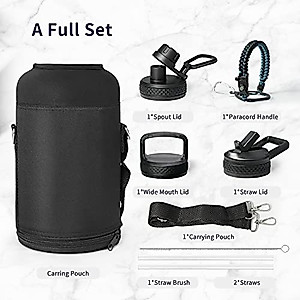 Trebo Water Bottle 64oz with Paracord Handle, Half Gallon Food-grade Double Wall Vacuum Stainless Steel Insulated Jug with Straw Spout Handle Lids, Leakproof Keep Cold & Hot, Ombre: Indigo/Black