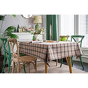 Neelvin Rustic Rectangle Plaid Thick Tablecloth Cotton Linen Table Linens Tablecloths Waterproof Wrinkle Free Table Cover for Kitchen Dinning,55"x87",6-8 Seats