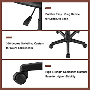 VECELO Small Armless Home Office Chair Adjustable Stools for/Desk/Computer/Task, Low-Back Height 360° Swivel, Set of 1, Black