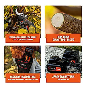 Cordless Electric Pruning Shears 40MM, Kebtek Professional Pruning Shears Battery Powered 18V Brushless Motor 2Pack 2AH Rechargeable Lithium Battery-LCD Display Screen (KT940)