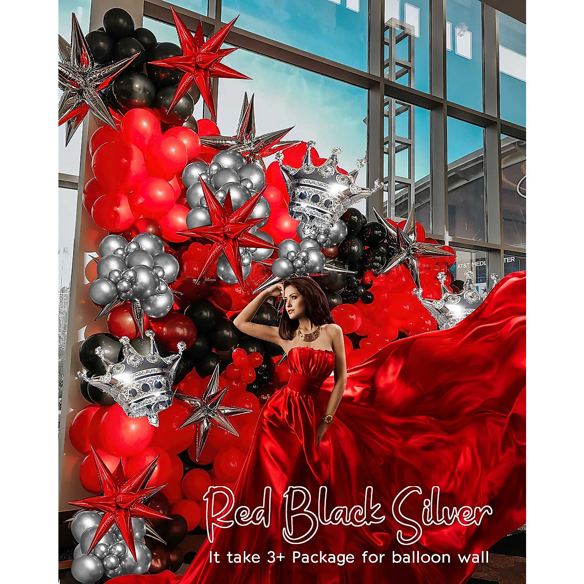 Black and Red Silver Balloon Garland kit 135Pcs Latex Chrome Silver and Crown star balloons for Birthday Party anniversary wedding graduation Christmas happy grad decorations 2025