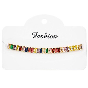 by You Women Fashion Cubic Zirconia Charm Tennis Adjustable Pull String Bracelet Gold Silver Color (Multi Rectangle 5mm - Gold)