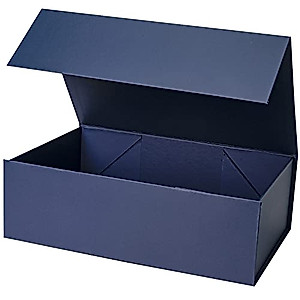 WRAPAHOLIC 1 Pcs 14x9x4.3 Inches Navy Gift Box with lids - Collapsible Gift Box with Magnetic Closure and 2 Pcs White Tissue Paper, Perfect for Birthday, Party, Holiday, Wedding, Graduation