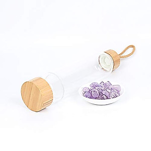 AITELEI Bamboo Wellness Crystal Elixir Infused Gem Water Bottle, Natural Gemstone Crystal Water Bottle Quartz Gravel Gemstone Healing Glass, Energy Elixir Water Bottle 400ML