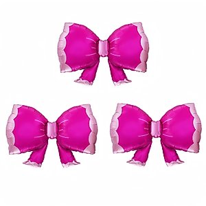 CYMYLAR 3 PCS Pink Bow Balloons/Pink Makeup Party Decorations/Red Lips Balloons/Hot Pink Bow Balloons/Spa Party/Bridal Shower/Girl Birthday Party Supplies/Dreamhouse Birthday Party