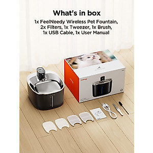 FEELNEEDY Cat Water Fountain Battery Operated, 4L/135 fl oz Pet Water Fountain for Cats and Dog with Motion Sensor, Wireless Ultra Quiet Cat Drinking Fountain with 2 Filters (Black YPD-C004P)