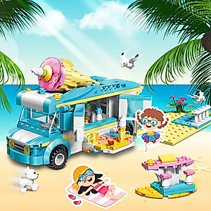 Friends Vacation Tour Building Kit Featuring Beach House, City Ice-Cream Truck, Yacht and Animal Toys, Creative Building Blocks Roleplay Christmas Birthday Gifts for Kids Girls Aged 6-12 (948 Pieces)