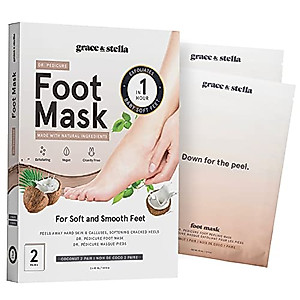 Foot Peel Mask, 2 Pairs - Dr.Pedicure Foot Peeling Mask for Soft Feet, Shed & Exfoliate Dead Rough Skin, Cracked Heels & Calluses, Get Soft Smooth Feet - Vegan Cruelty - Free Self Care by grace and stella (Coconut)