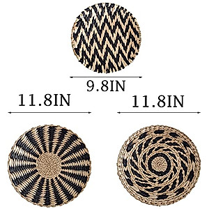 Boho Wall Basket Decor Set of 3, Hand Woven Rattan Hanging Décor, Decoration for Living Room, Office, Bedroom