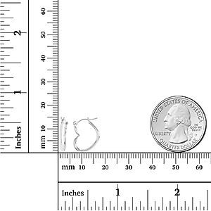 14K White Gold Solid Sideways Heart Shaped Hoop Earrings For Women, 1.20x15mm