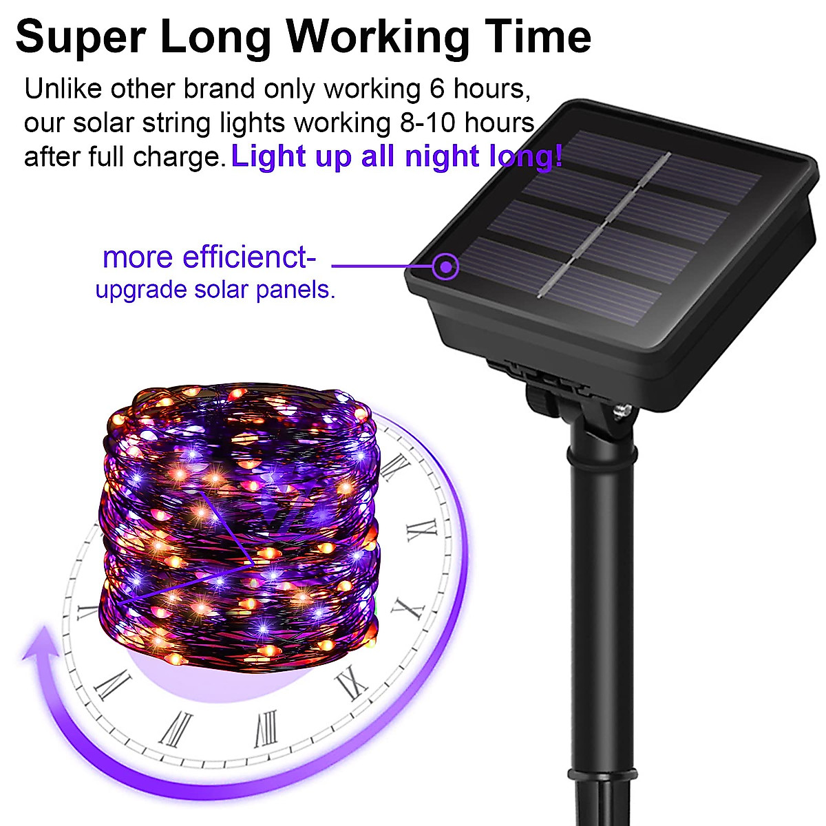 YAOZHOU Halloween Decorations Outdoor Lights, Solar String Lights Purple Orange IP67 Waterproof 2 Pack Total 200 LED 66FT 8 Modes Fairy Lights, Outside Fall Decor for Tree, Garden, Patio, Fence, Lawn