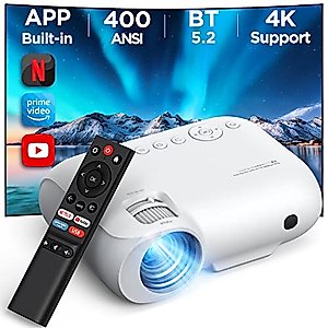 4K Projector - Portable Bluetooth Projector with Netflix, Smart WiFi Projector 400 ANSI Lumen Native 1080P, Phone Projector with Built-in Netflix/Prime Video/YouTube, YOTON Y9 Home Movie Projector